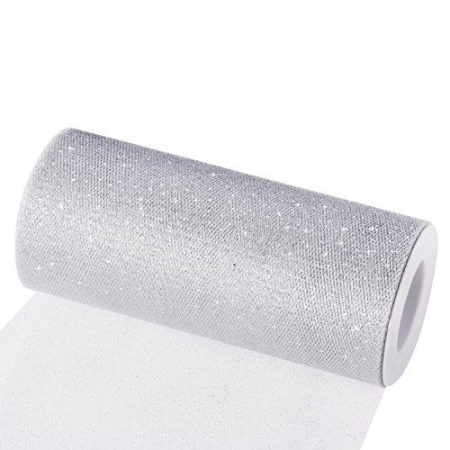 Sparkling Tulle Ribbon Roll Glitter Tulle Spool, 6 Inches by 25 Yards for Christmas Wedding Gift Wrapping Tutu Skirt, Party Decoration