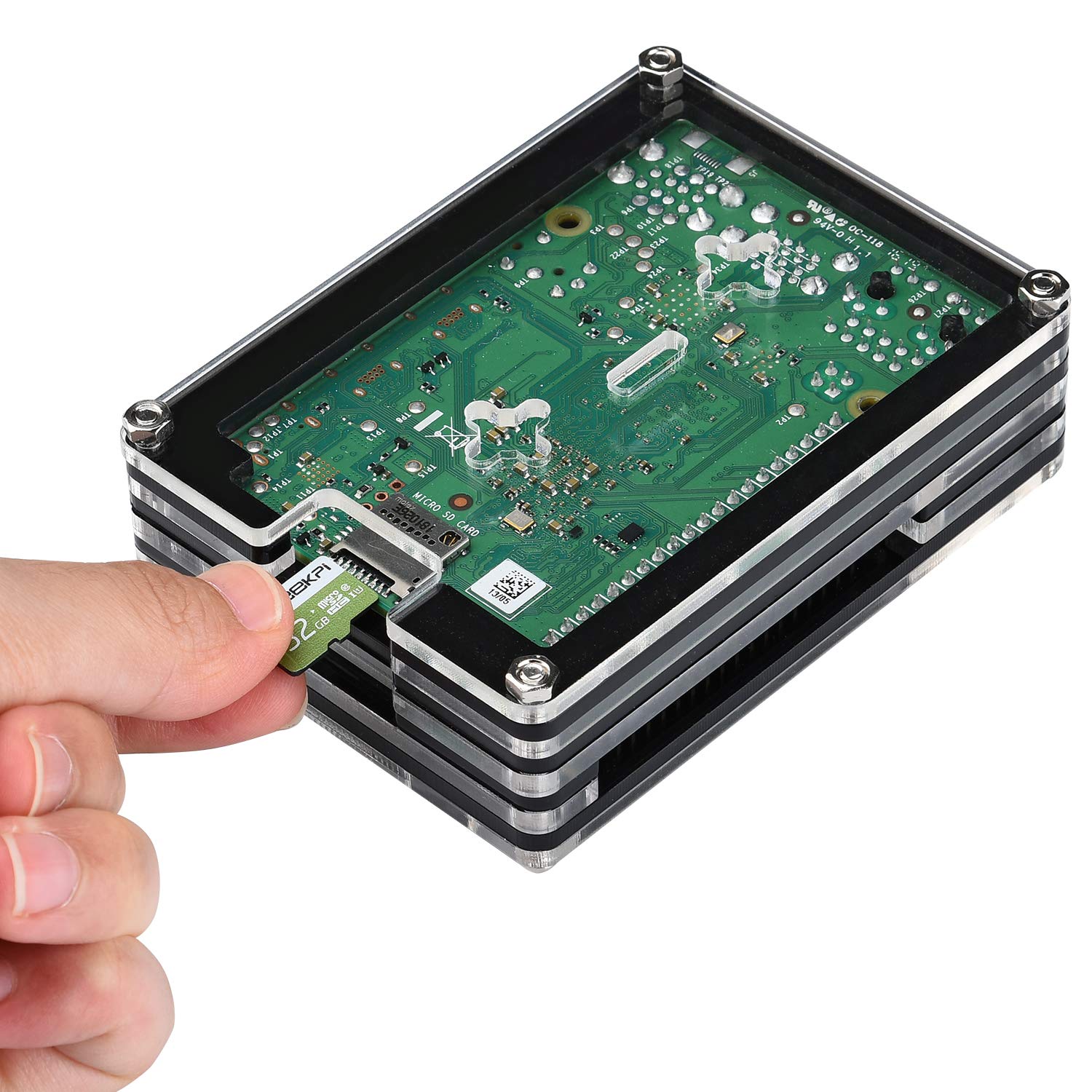 GeeekPi Acrylic Case for Raspberry Pi 4 Model B, Pi 4 Case with Cooling Fan and Heatsinks for Raspberry Pi 4 Model B(Only for Pi 4) (Black and Clear)