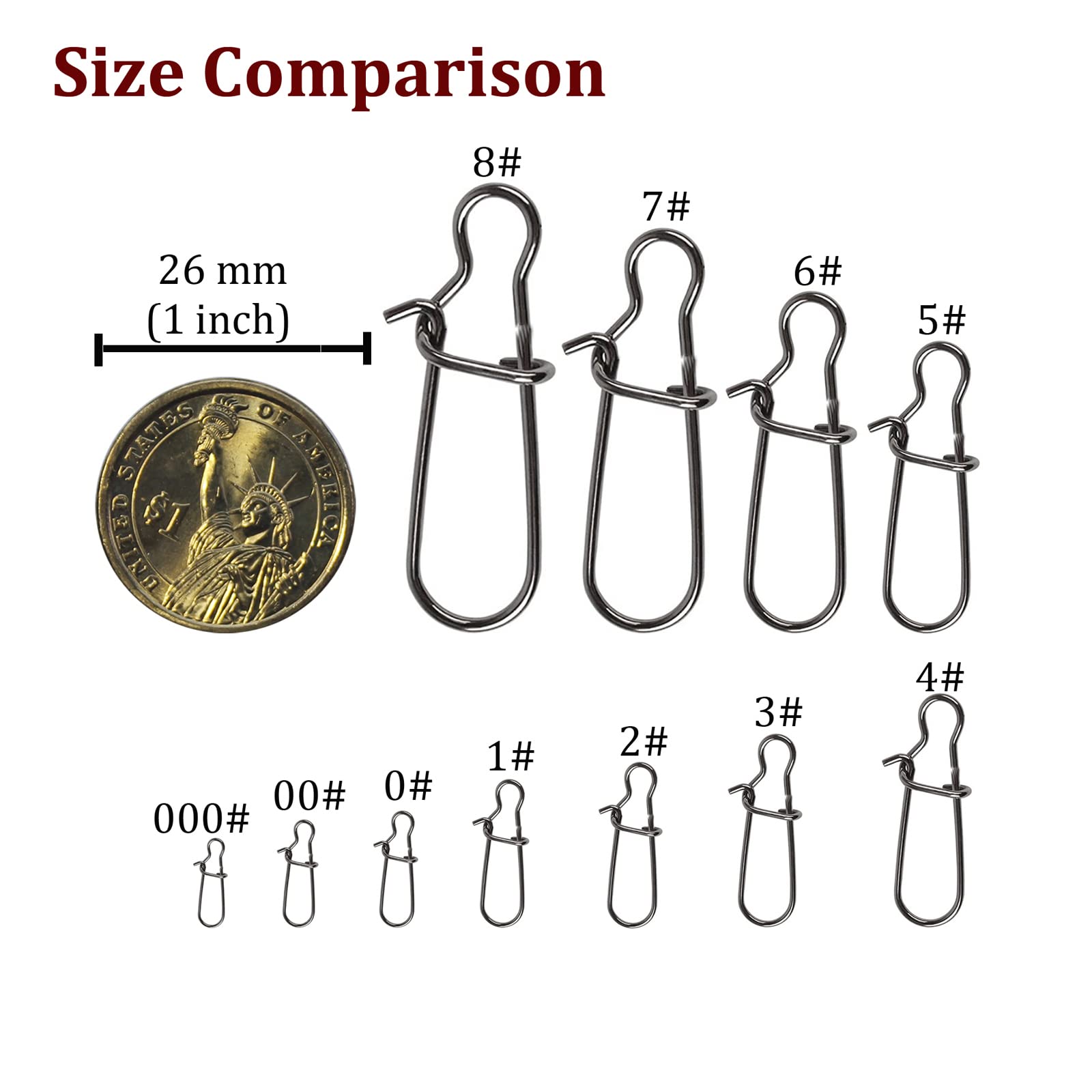 FASPLORE 50-100 Pcs Fishing Duo-Lock Snaps Stainless Steel Tackle Full Sizes Nice Snap Swivel Lure Connector Quick Change Safe Lock(100pcs-3#-62LBS)