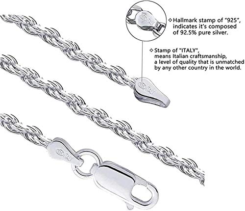 Savlano 925 Sterling Silver 4mm Solid Italian Rope Diamond Cut Twist Link Chain Necklace with Gift Box for Men & Women - Made in Italy