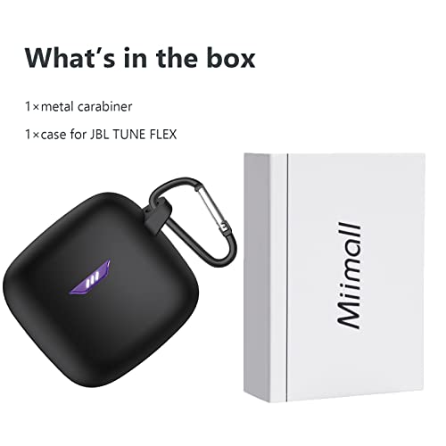 Miimall Case Compatible with JBL Tune Flex Case Cover, [Anti-Lost Keychain] [Scratch Resistance] Dust-Proof Protective Silicone Case for JBL Tune Flex with Carabiner Case Cover(Black)