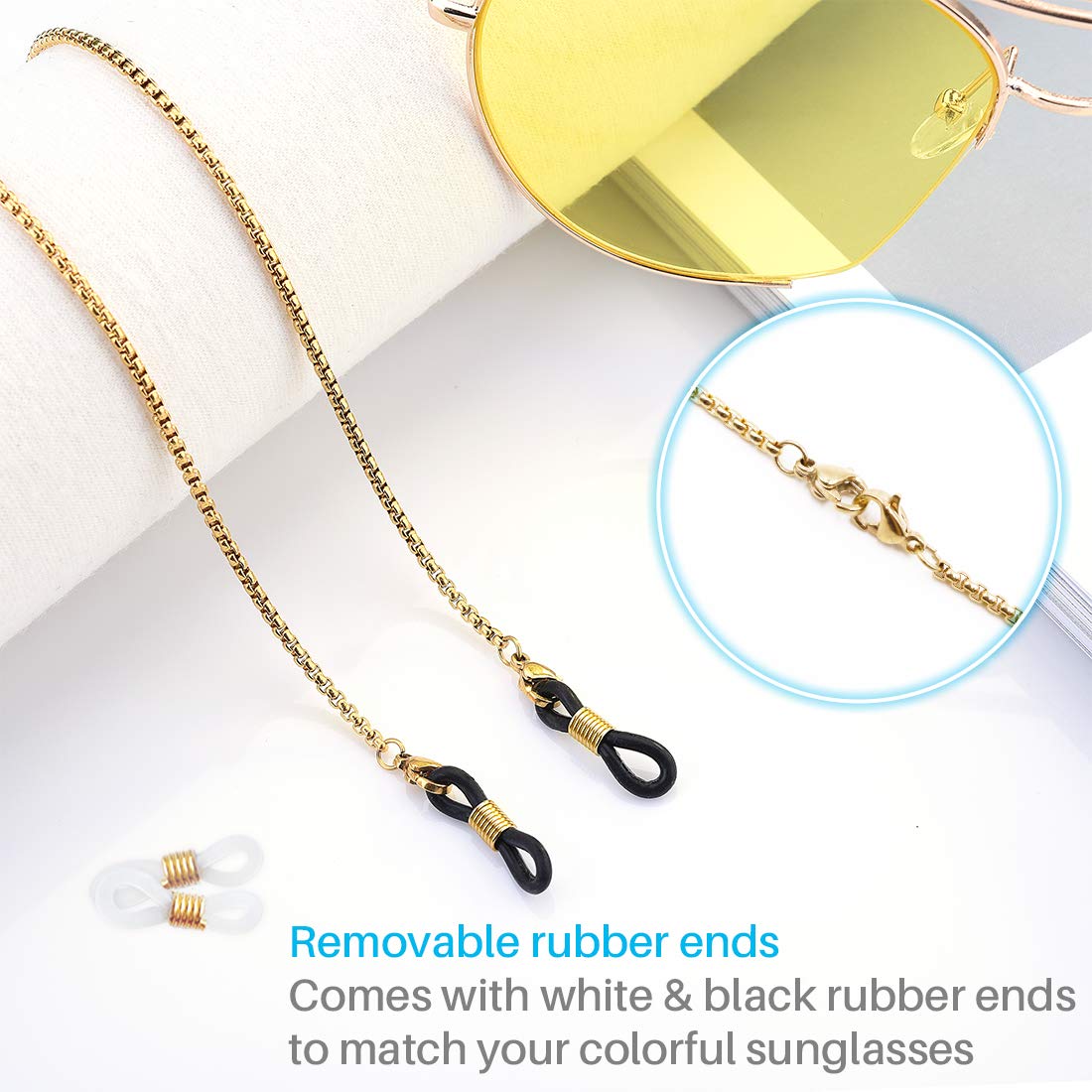 Eyeglass Chain - Kalevel Stainless Steel Sunglass Strap Eyeglass Strap Holder (Gold)