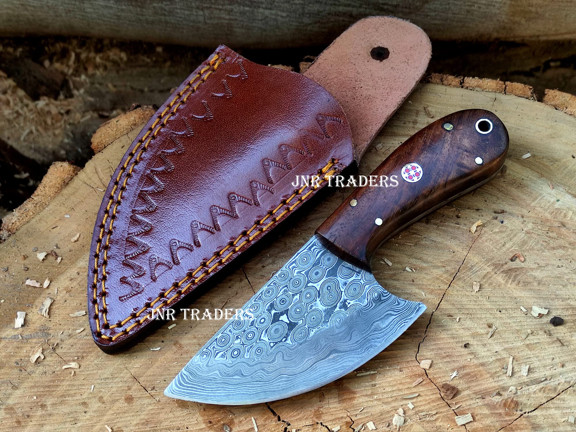Handmade Damascus Steel Skinner Knife with sheath - 6.5 in Full Tang Fixed Blade Damascus Knife for Hunting Skinning Edc Jnr-3726