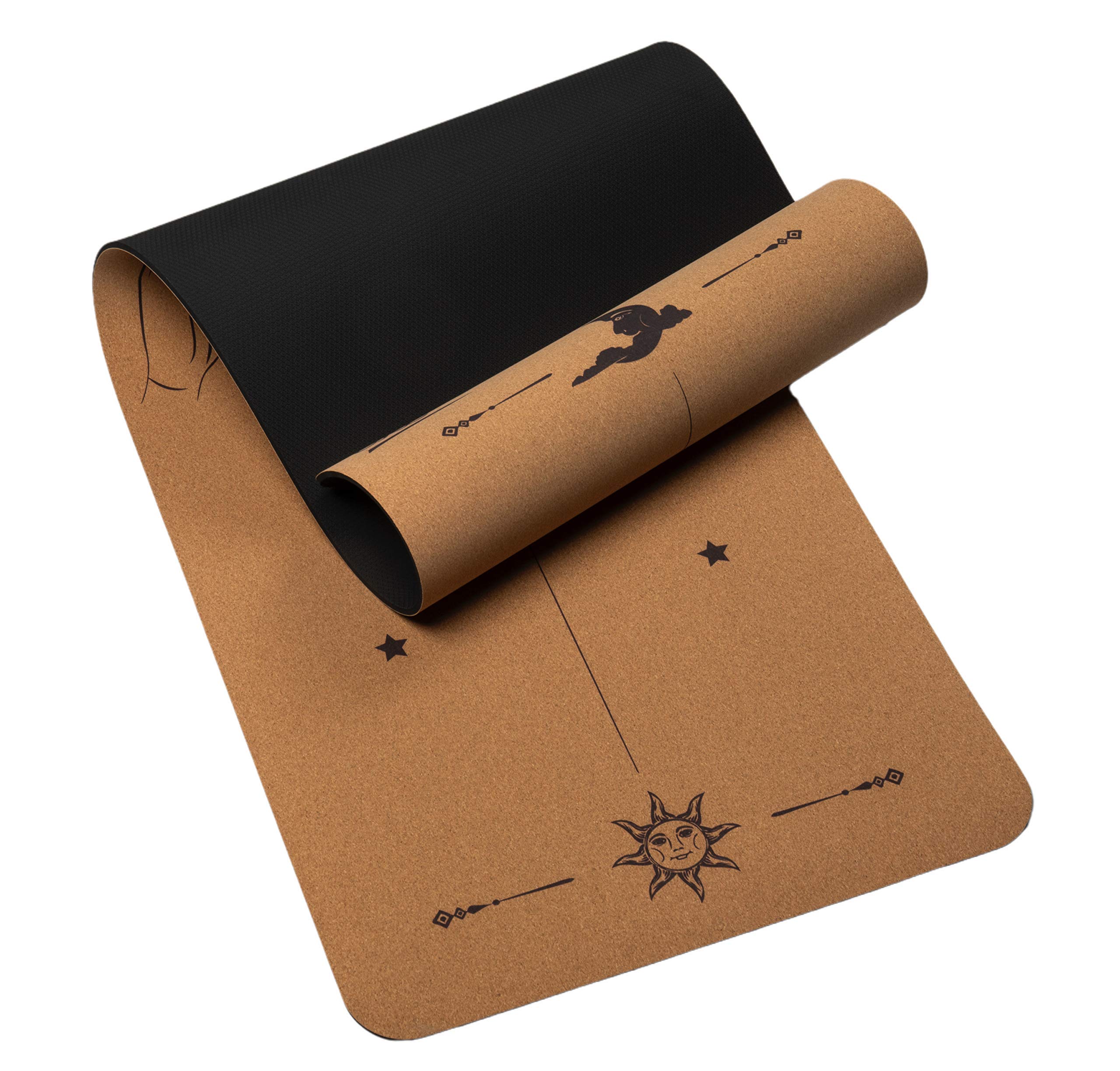 EKE Cork Yoga Mat with Invisible Alignment Lines- Non-Slip Sweatproof Surface - 100% Recycleable Materials - Eco Friendly - Made of Cork & TPE - Ideal for Hot Yoga