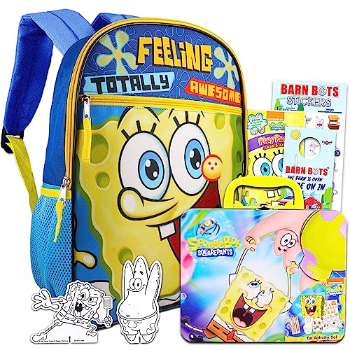 Spongebob Squarepants Backpack and Lunch Box Set for Boys Girls Kids ~ 3 Pc Bundle With Deluxe 16" Spongebob Backpack with Detachable Insulated Lunch Bag and Stickers (Spongebob School Supplies Bundle)