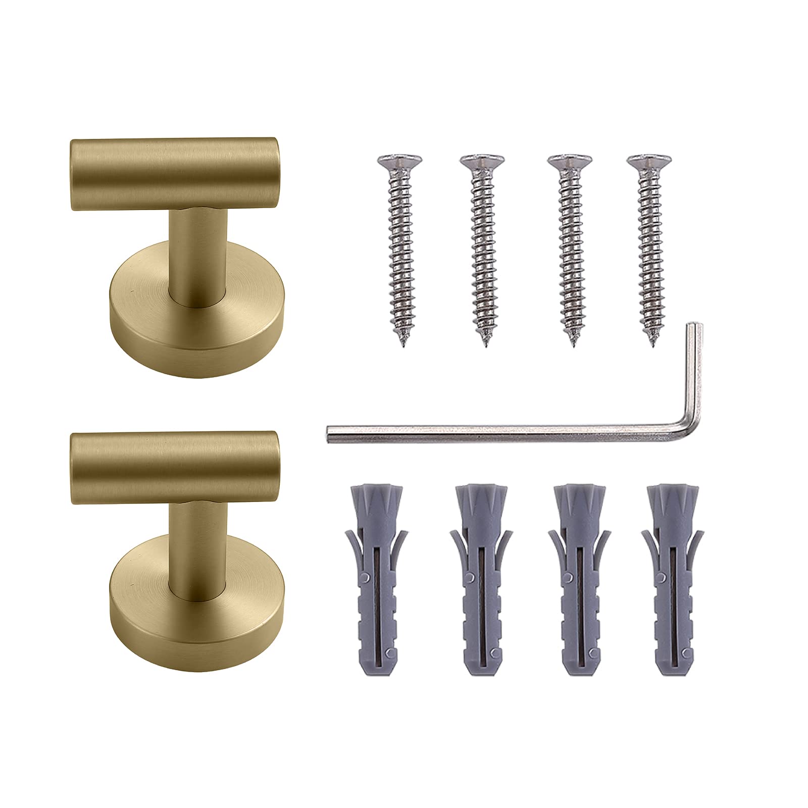 TASTOS Brushed Gold Bathroom Towel Coat Hook Stainless Steel, 2 Pack Robe Clothes Cabinet Closet Sponges Hooks Holder Round Style Heavy Duty Wall Hook for Bathroom Kitchen Hotel Wall Mounted