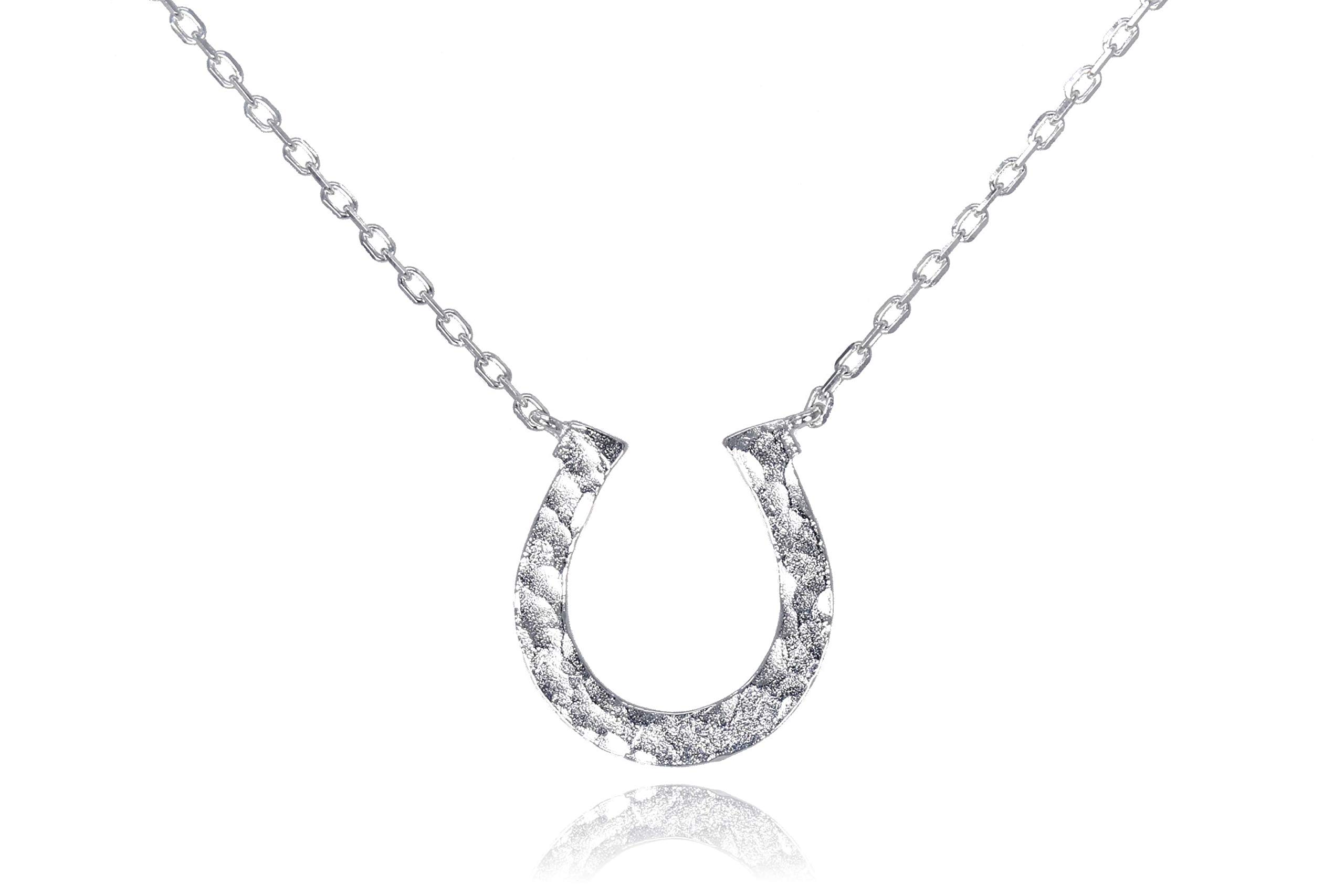 Dote Lucky Horseshoe Pendant Genuine .925 Sterling Silver Hammered Necklace 16-18 Adjustable Chain (Hammered)