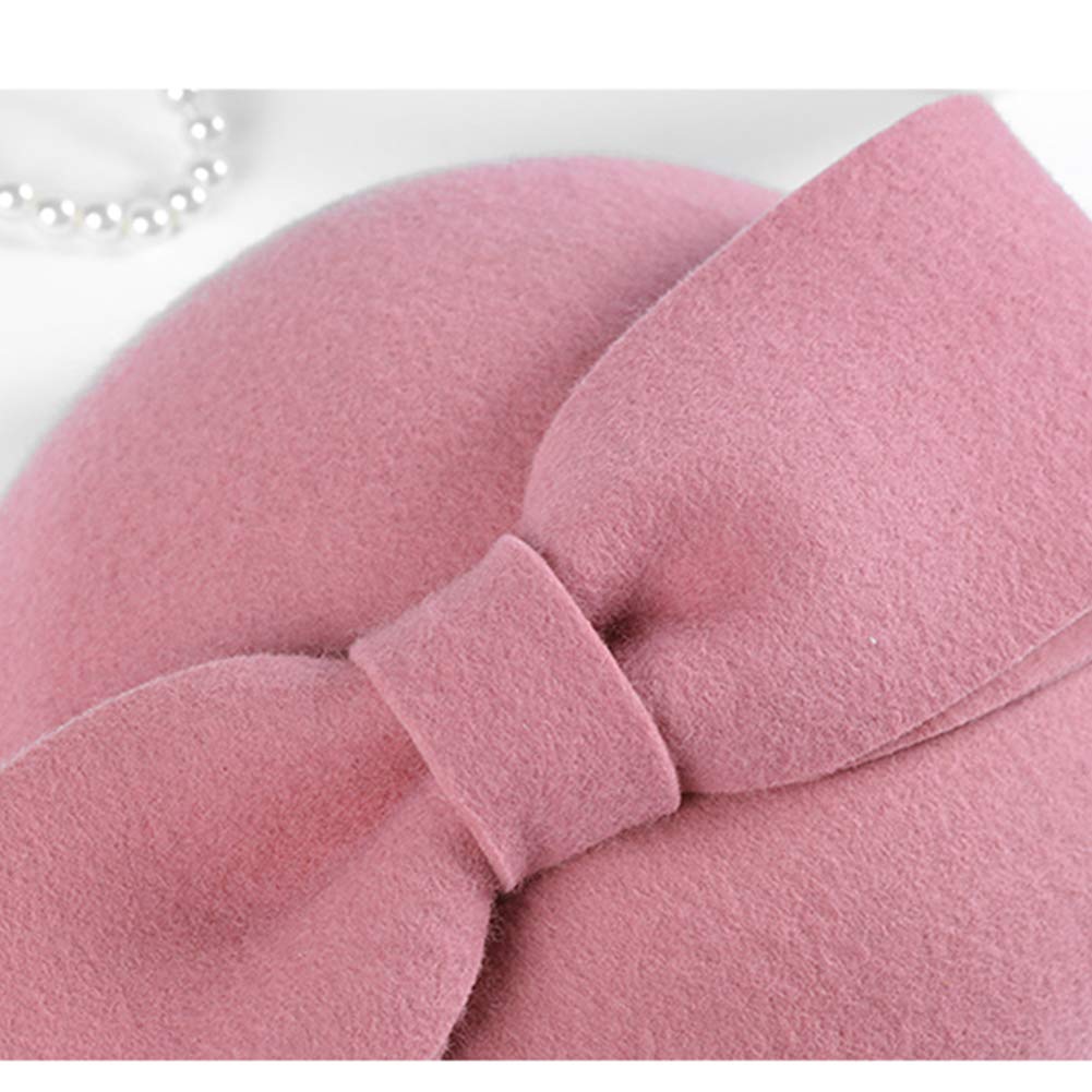 F FADVES Wool Felt Fascinator Winter Women Pillbox Hat Bowknot Fedoras Blue