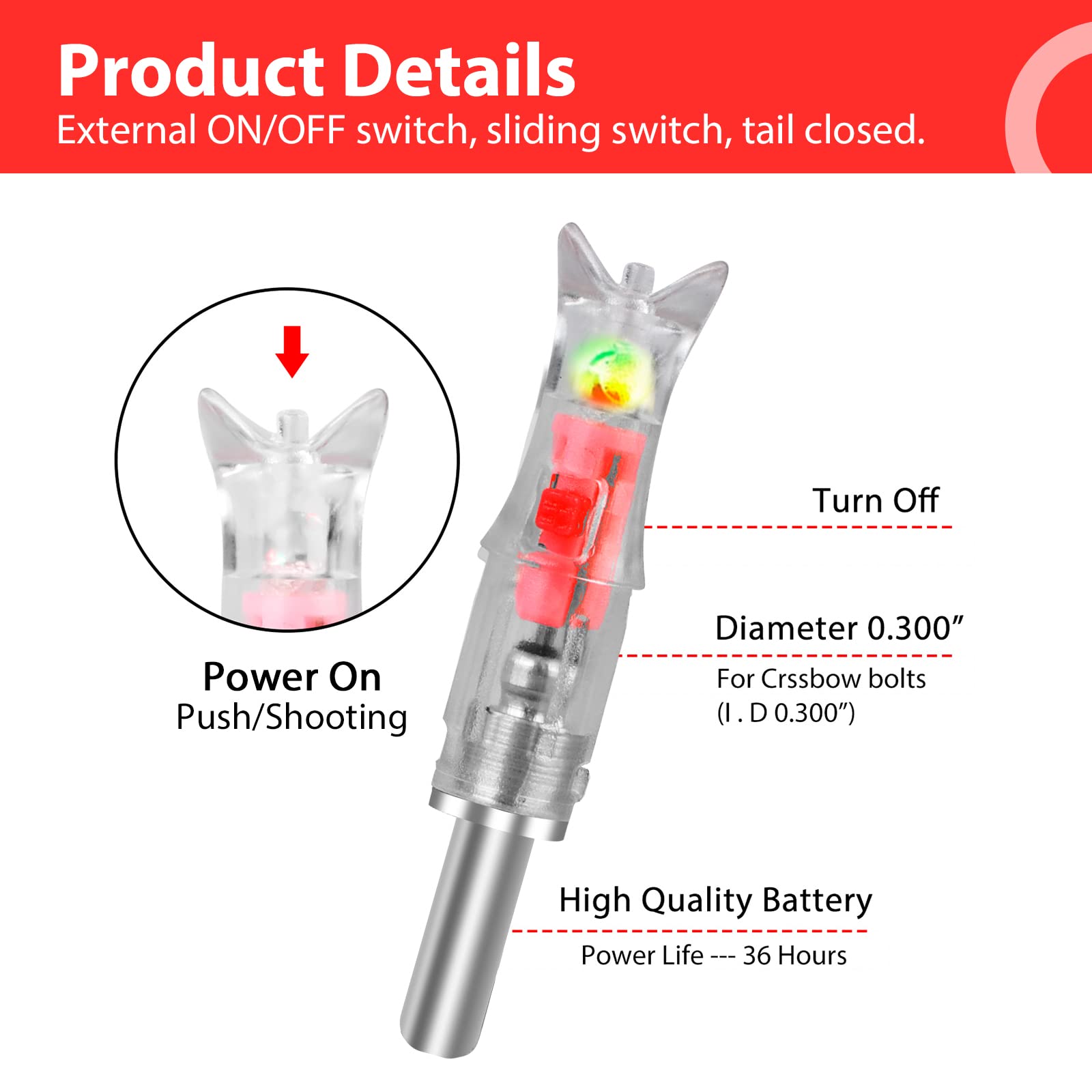GOTIDA X Lighted Nocks for Arrows: Lighted Nocks 7.62mm,6pcs LED Nock Tail Illuminated Lighted Archery Nocks with ON/Off Switch Nocturnal Lighted Knocks for Arrows Lighted Arrow Nocks