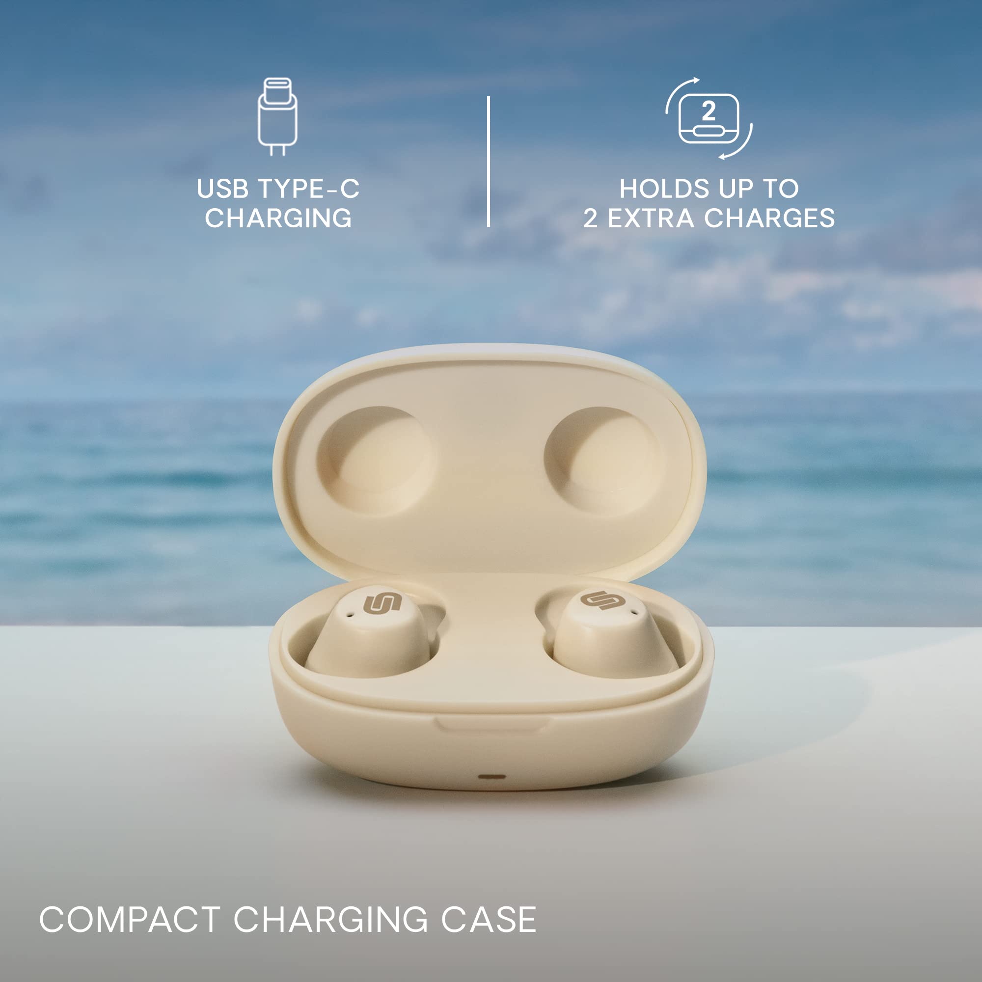Urbanista Wireless Earbuds, Bluetooth 5.2 Enhanced Small Headphones, Touch Controls, 27 Hr Playtime, USB C Fast Charging Case, IPX Sweatproof Headphones for Running, Sports, Lisbon, Vanilla Cream