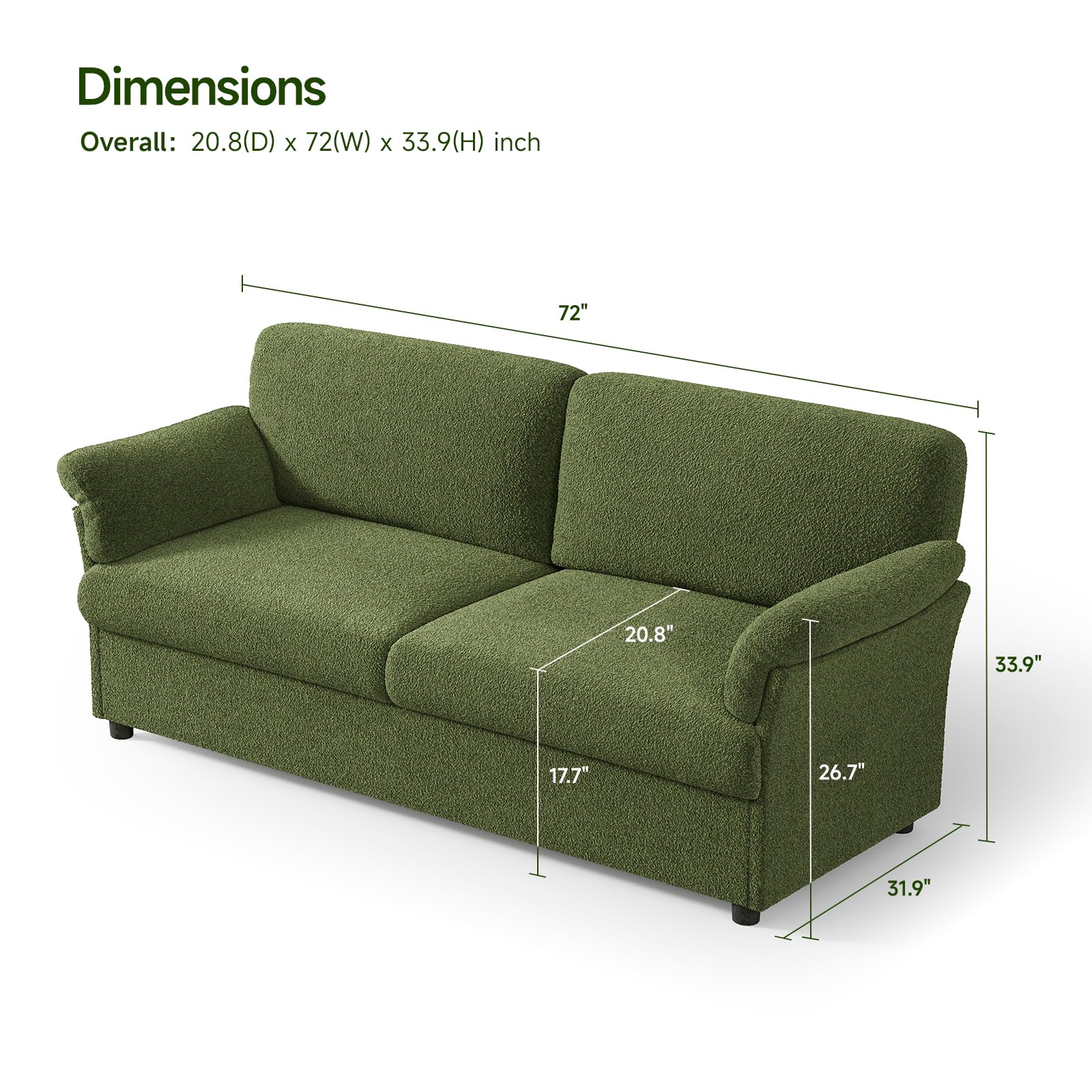 ONBRILL 72" Loveseat Sofa Small Couch for Living Room, Modern Comfy Lambs Wool Fabric 2 Seater Deep Seat Sofa Couches with Wide Armrest for Small Space,Apartment