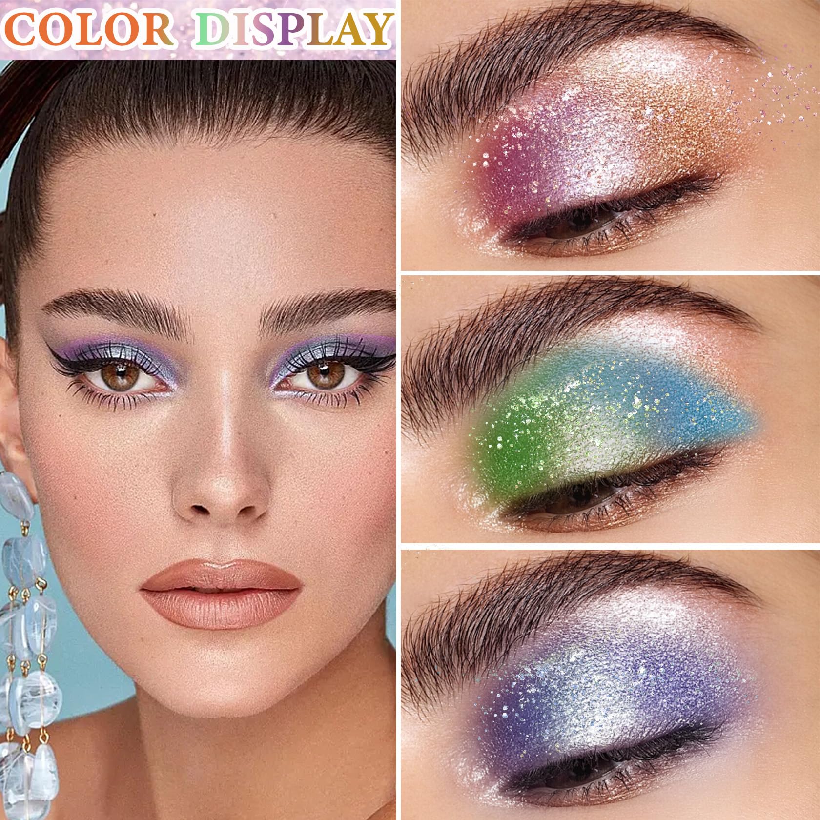 DuoZeng 3 Pcs Liquid Glitter Eyeshadow,Liquid Metallic Chameleon Eyeshadow Multi-Dimensional Finish Highly Pigmented & Long-lasting Multichrome Eyeshadows Makeup Set for Bold Eye Looks
