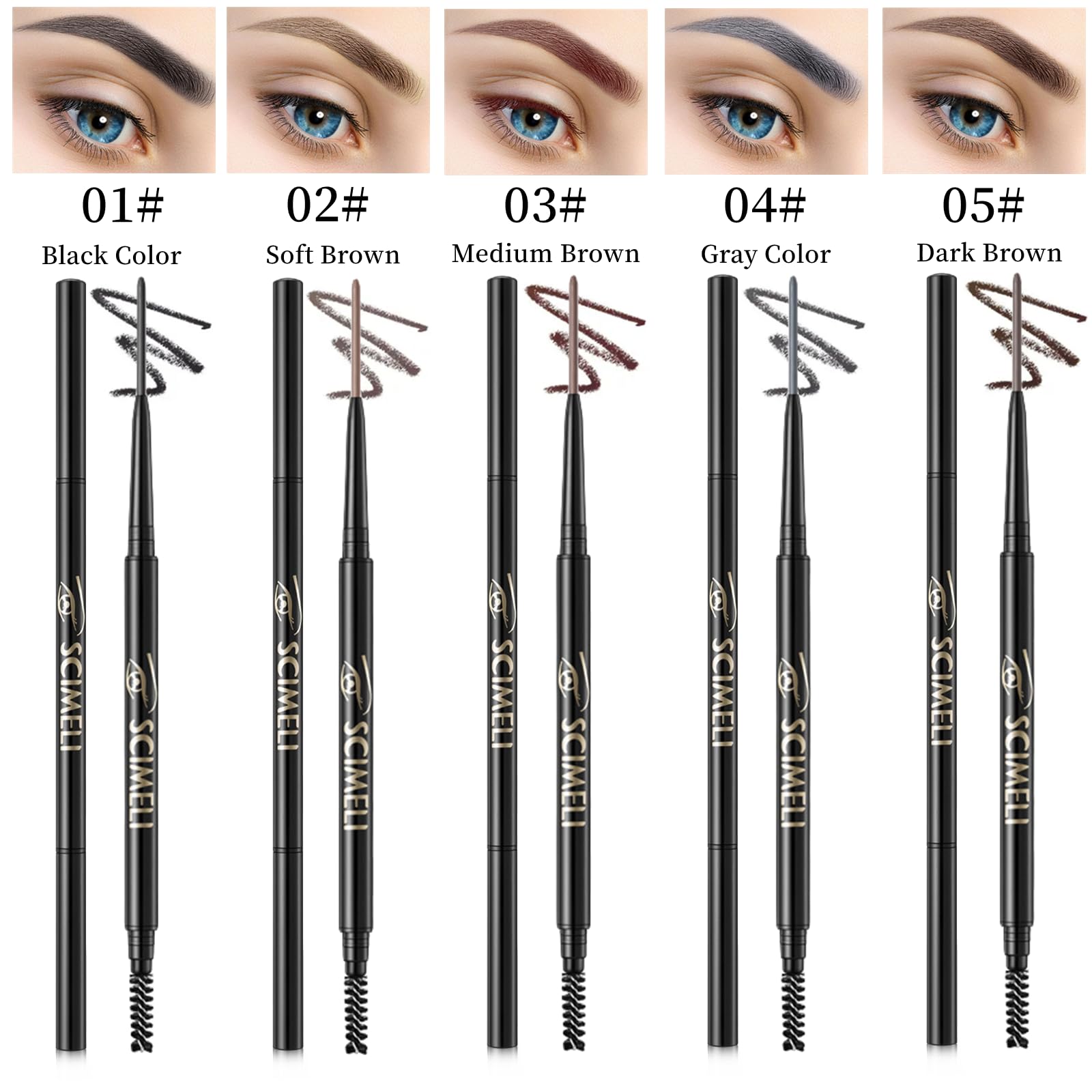 Eyebrow Pencil,2PCS Waterproof Micro Brow Pencil with Spoolie Brush,Long-Lasting Retractable 1.5mm Ultra-Thin Tip Eye Brow Pencils for Women.(#4 Gray 2Pcs)