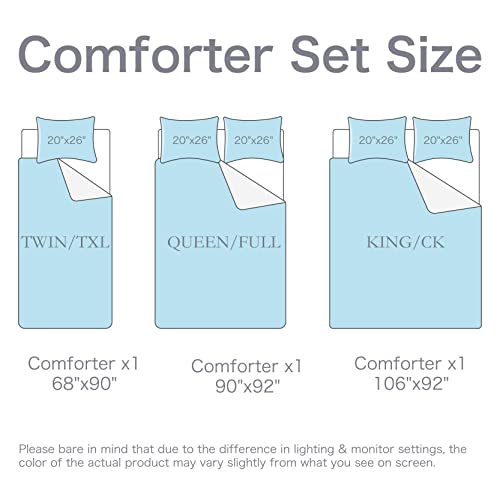Swift Home Bedding Comforter Sets, Luxury and Lightweight 3-Piece Ruched 3D Floral Pintuck Comforter Sets, Machine Washable - Baby Blue, Full/Queen