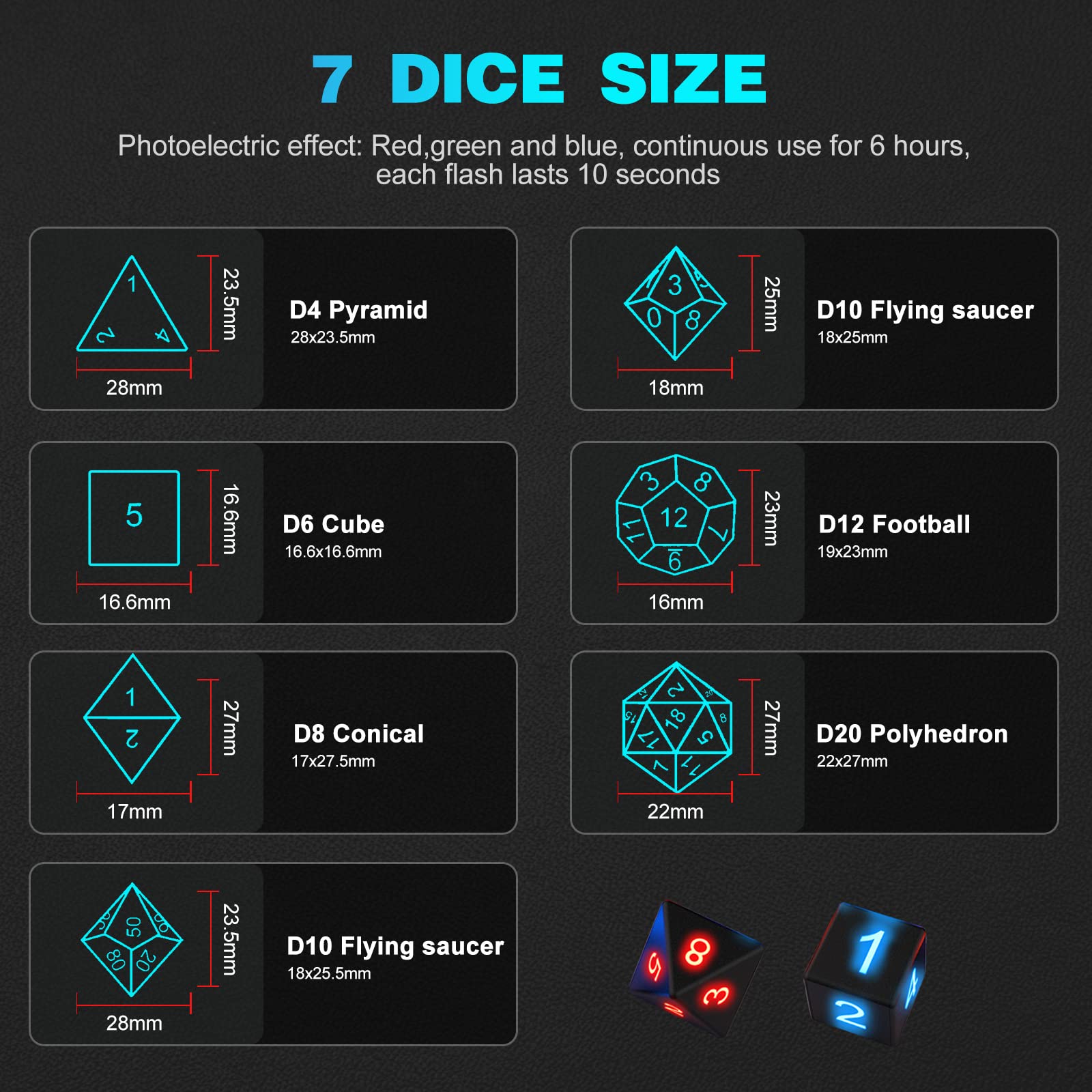 Glowing DND Dice Set with Charging Box, 7Pcs LED Light Up Polyhedron Rechargeable Electronic Dice for Dungeon and Dragons, Role Playing Table Games, RPG Polyhedral Dice Set
