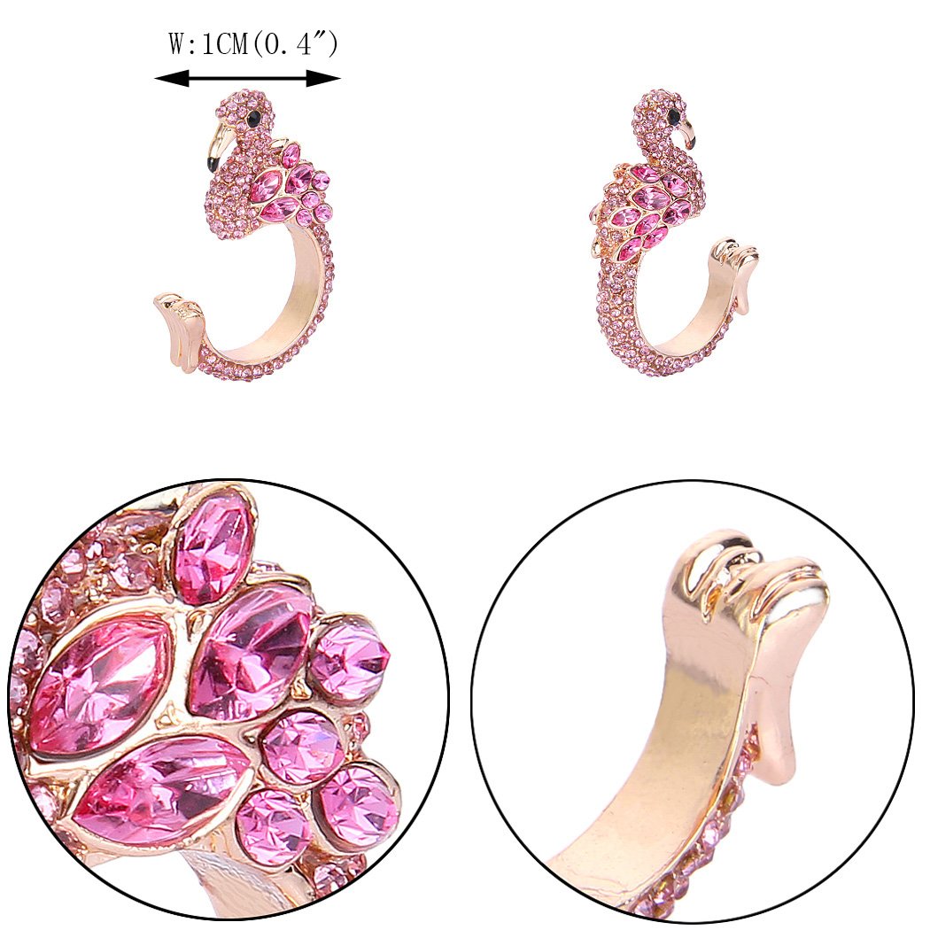 EVER FAITH Gold-Tone Austrian Crystal Lovely Little Flamingo Statement Cuff Ring Pink Size 7