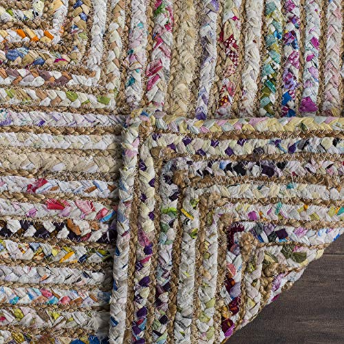 SAFAVIEH Cape Cod Collection Area Rug - 6' Square, Beige & Multi, Handmade Boho Braided Jute & Cotton, Ideal for High Traffic Areas in Living Room, Bedroom (CAP202B)