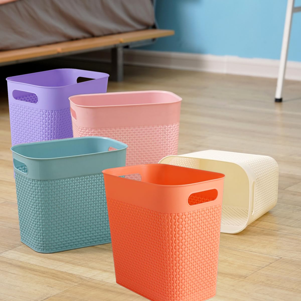 QPB Trash Can Plastic Trash Can Wastebaskets Garbage Bin Recycling Bin Slim Garbage Can Trash Bin with Handles for Narrow Space Bathroom Bedroom Laundry Home Kitchen Office (Large, Grey)