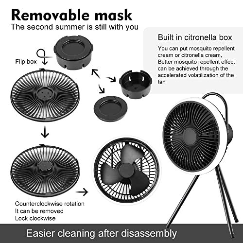 PINSAI Camping Fan, Tent Fans for camping with lights,Portable Camping Fan with LED Lantern, USB Desk Fan with Hanging Hook for Tent,Car