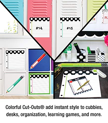Schoolgirl Style Black, White & Stylish Brights 12 Piece Pencil and Paper Bulletin Board Cutouts, Pencil and Paper Bulletin Board Decorations and Classroom Décor