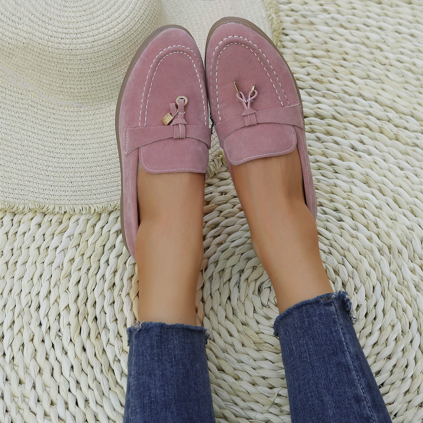 Fashion All Seasons Women Casual Shoes Flat Bottom Round Toe Soft Lightweight Solid Color Suede Comfortable Tan Water