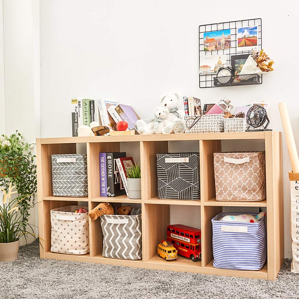EZOWare 6 Pcs Collapsible Linen Canvas Fabric Cube Storage Bin Baskets + 4 Closet Wardrobe Dresser Drawer Organizer Divider For Organizing Nursery Baby Clothes - Mixed