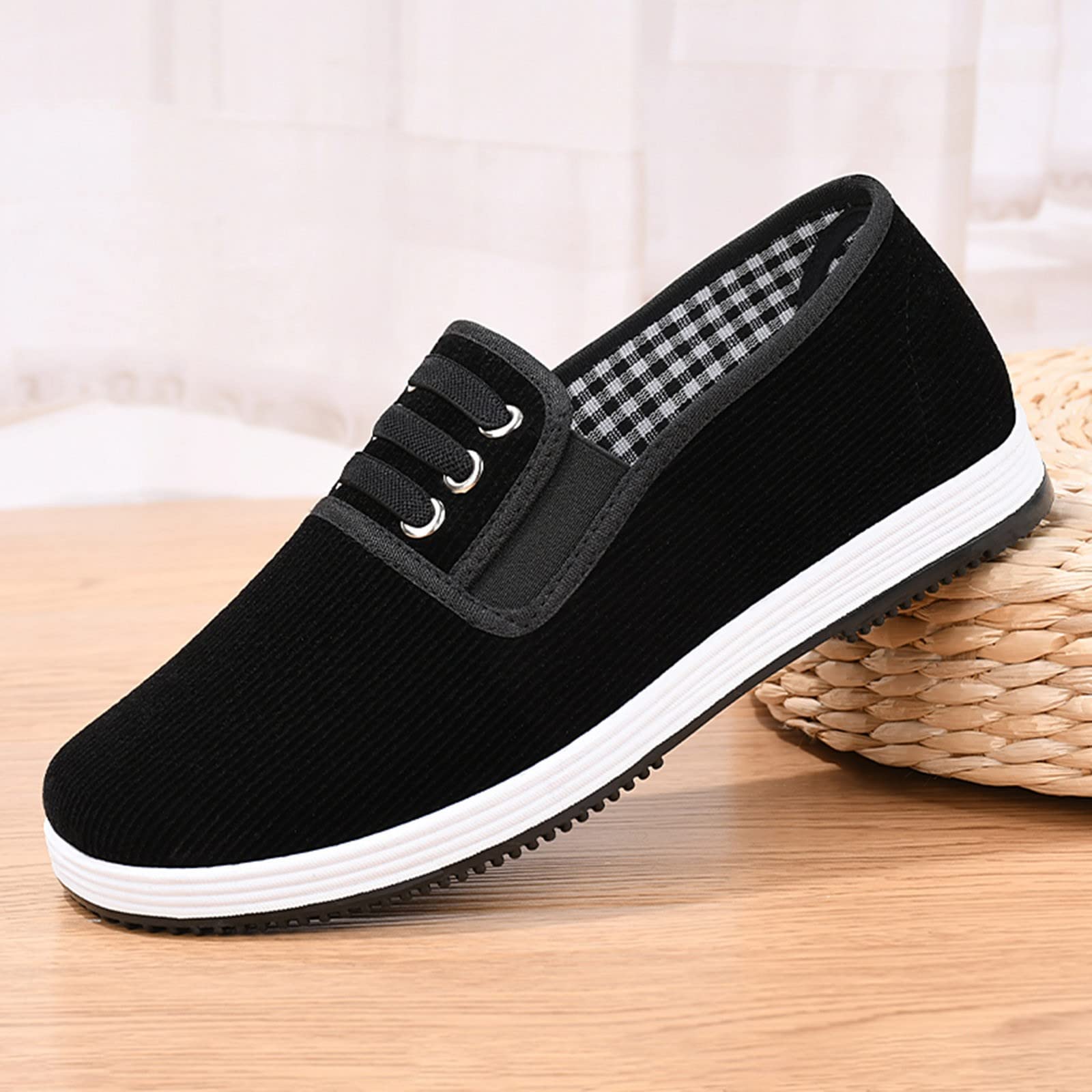 Fashion Autumn Men Casual Shoes Flat Cloth Soft Comfortable Solid Color Slip On Simple Style Leather Shoes Men Black