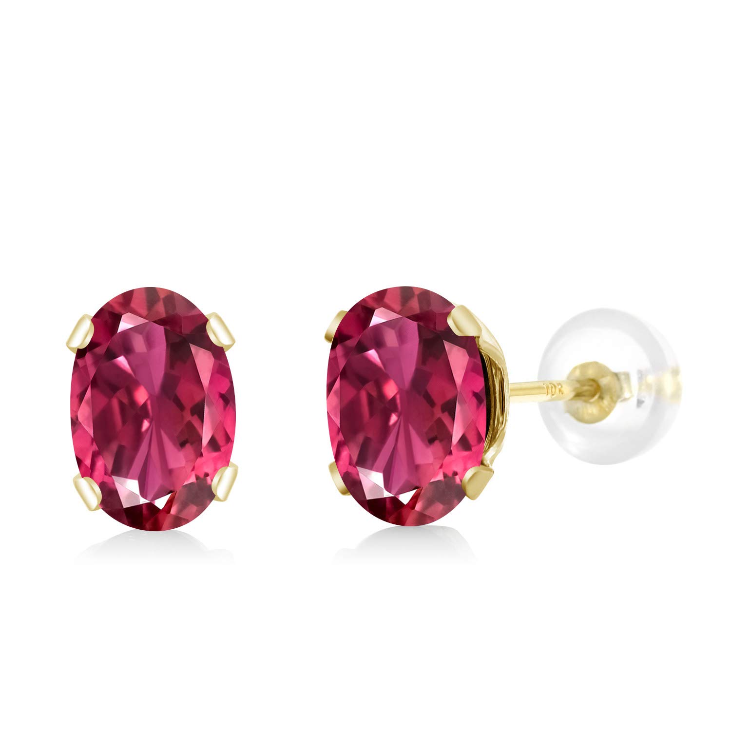 Gem Stone King 10K Yellow Gold Pink Tourmaline Stud Earrings For Women (0.76 Cttw, Oval 6X4MM)