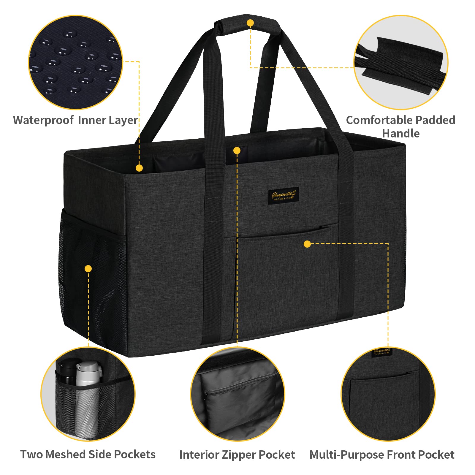GhvyenntteS Stand Up Extra Large Utility Tote Bag with Metal Wire Frame & Reinforced Bottom Board, Thirty One Utility Tote, Foldable Reusable Grocery Bags with Pockets