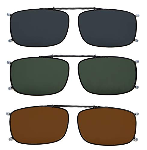 Eyekepper 3-pack Polarized Clip on Sunglasses With Spring Draw Bar Grey/Brown/G15 Lens 54 * 34MM