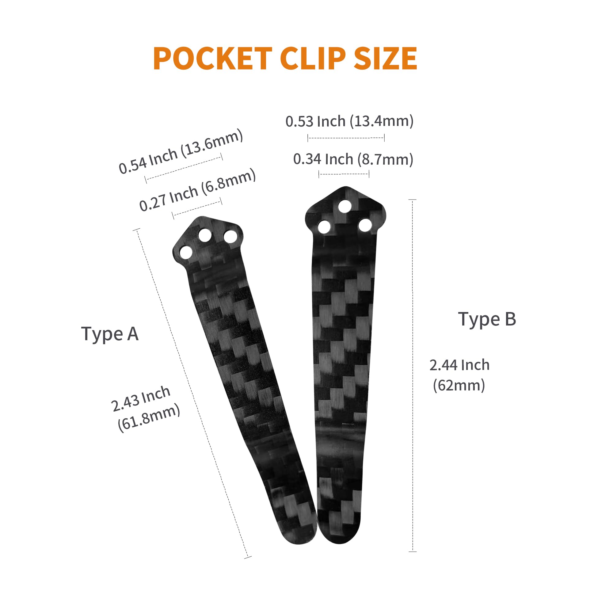 Qtcial 2 Pack Carbon Fiber Pocket Clip Fits For Spyderco PM2 Manix Delica,C81, C149, C11, C10, C41, C223, C101, C95, C90 And More, Premium Custom-made Pocket Clip with 6 Pieces Screws, Black