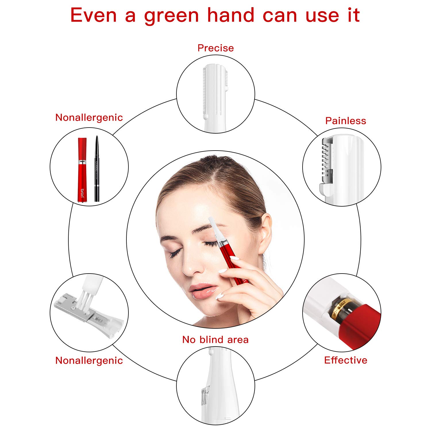 Eyebrow Trimmer, Electric Precision Eyebrow Razor for Women Portable Facial Hair Remover with Comb Eyebrow Epilator LED Light No Pulling Sensation Painless for Face Chin Lips Neck Bikini-line Armpit