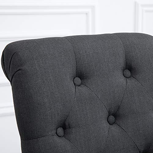 Pair Dining Room Chairs Kitchen Chairs Set of 2 Grey Comfortable Linen Fabric Upholstered Black Wood Legs Side Chairs Studded Nailhead and Button for Living Room Restaurant Lounge (2, Charcoal Grey)