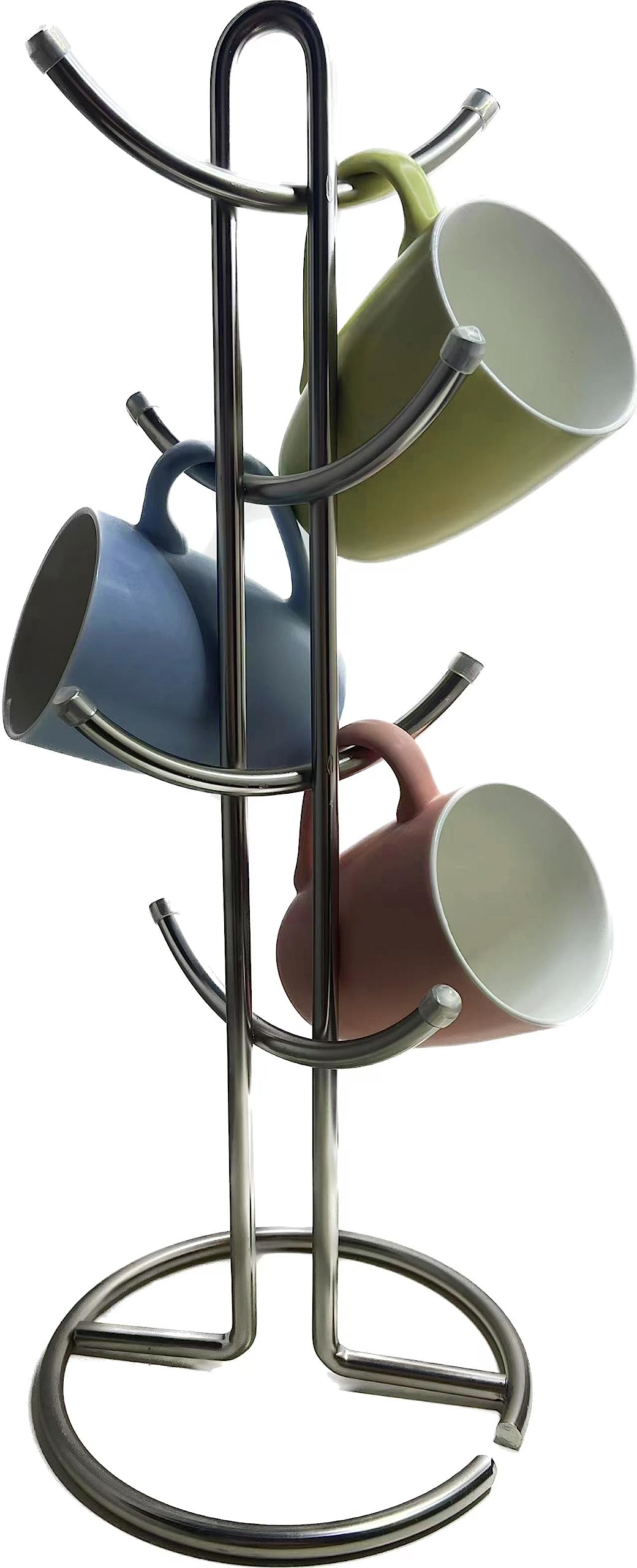 FitWell Mug Holder for Counters,Holds 8 Large Mugs,Coffee Mug Tree for Countertops,Mug Holder Stand,Space Saver for Kitchen Cabinets, Portable Coffee Mug Holder (Chrome)