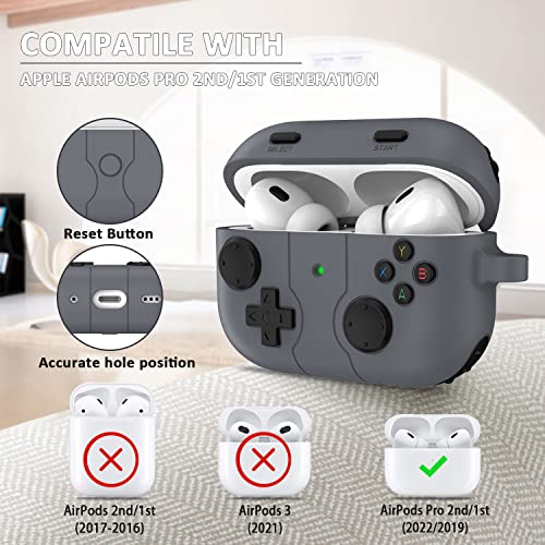 RFUNGUANGO AirPods Pro 2nd /1st Generation Case Cover with Keychain,Game Player Design for Kid Men and Women, Soft Silicone Case for AirPods Pro Gen 2/1(2022/2019) Charging Case-Grey