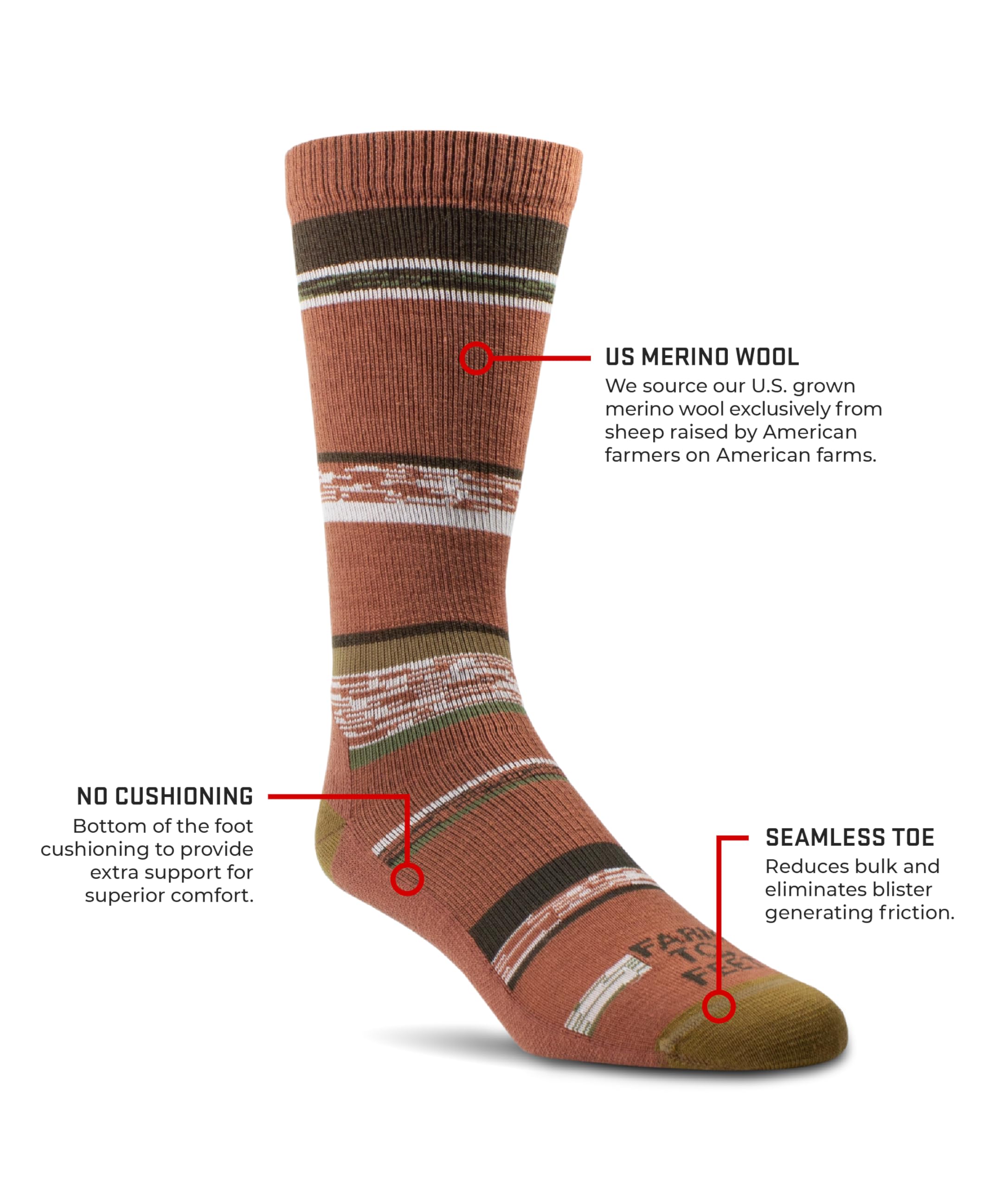 Farm to Feet King Crew No Cushion Merino Wool Socks, Desert Tan, Large