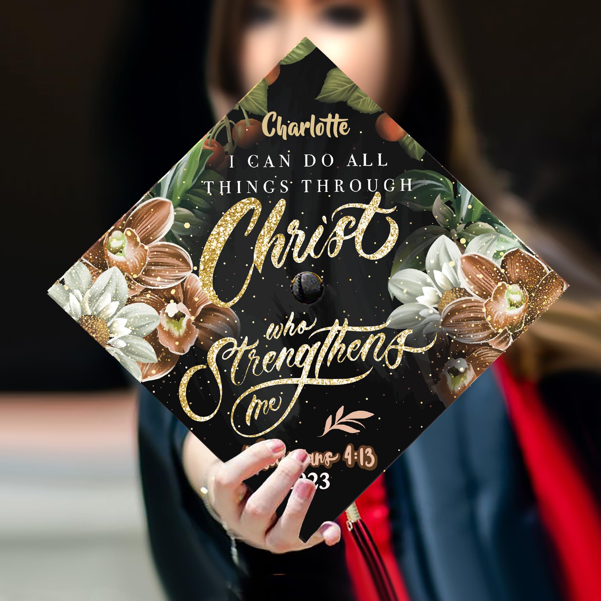 Once Upon A Time Personalized Graduation Cap Topper 2024 Graduation Gift Graduation Cap Decorations Handmade, I can do all things through Christ strengthen me.
