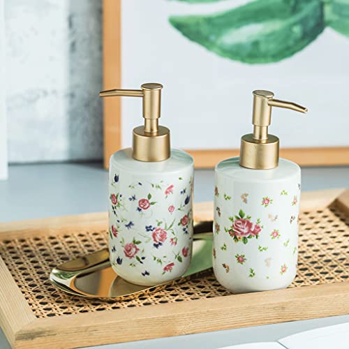 Durable Ceramic Soap Dispenser with Metal Tray,Cylinder-Shaped Dish Soap Dispenser with Matte Metal Pump for Bathroom,Farmhouse Décor Replacement