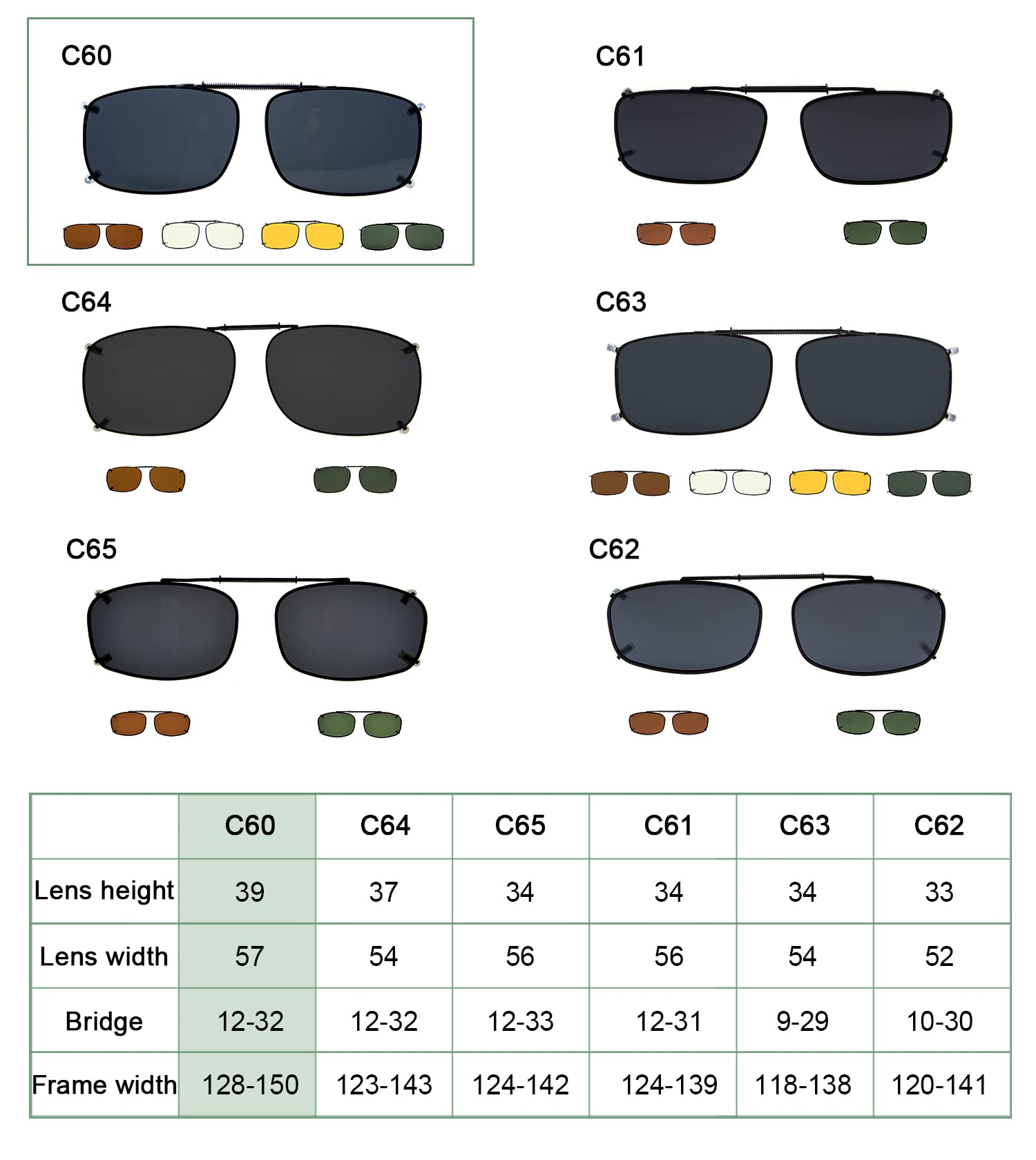 Eyekepper Large Clip On Sunglasses Polarized Lens Width 54 * 37MM