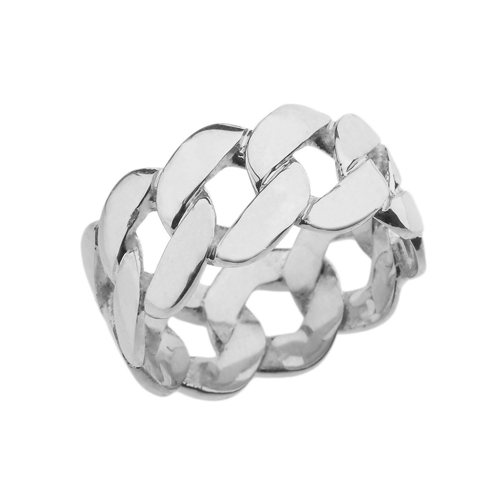 Elegant Sterling Silver 11 mm Unisex Miami Link Eternity Band Ring (Size 9)