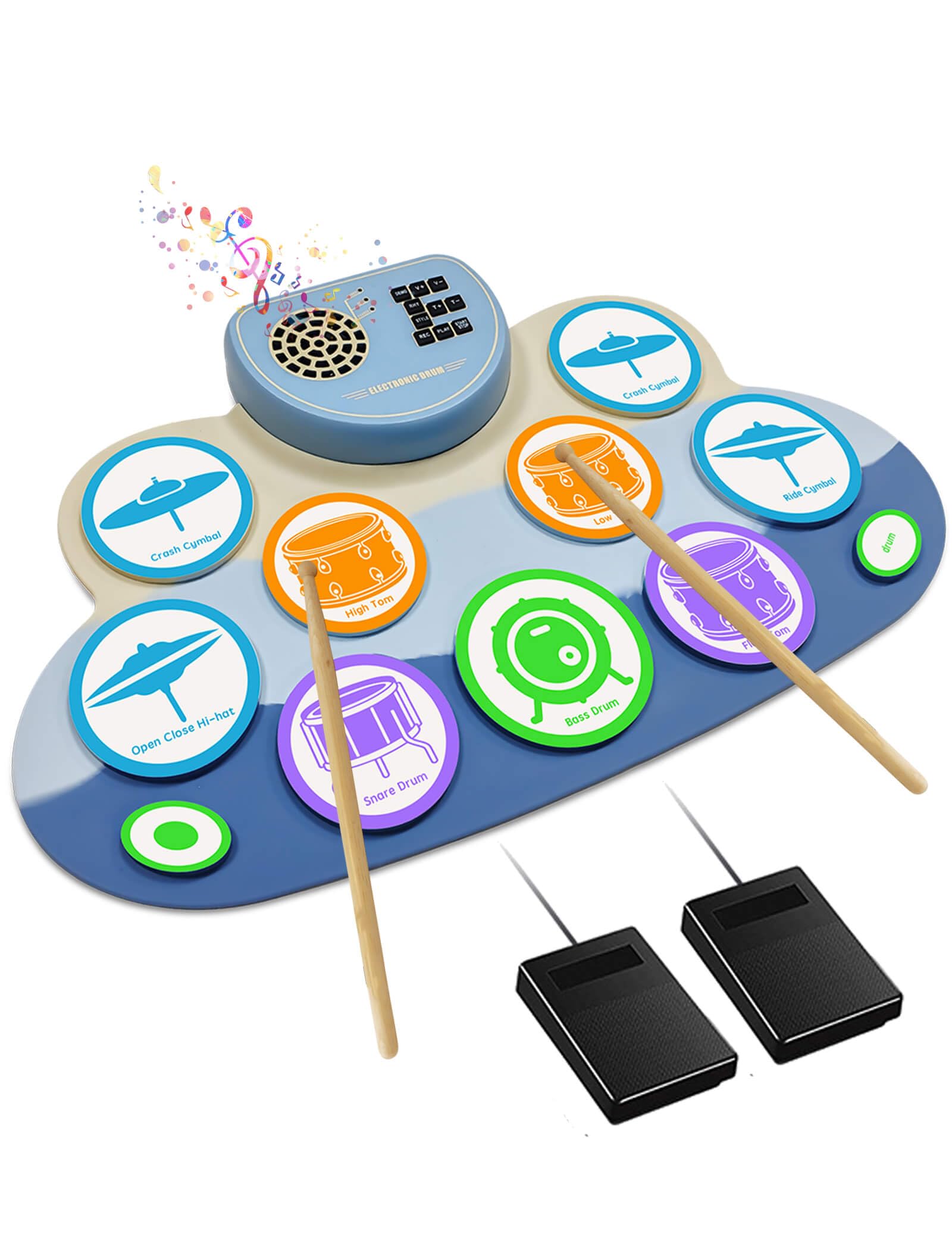Electric Drum Set, Electronic Drum Pad - Portable Foldable Roll Up 9 Pads Practice Digital Drum Kit for Kids and Adult Beginner Drummers Christmas Gift