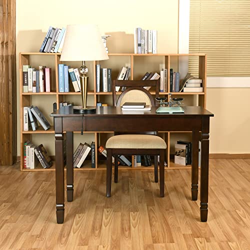 FurnitureR Antique Understated Writing Farmhouse Solid Wood, Signature 2 Drawers for Living Room Bedroom Home Office Board Desk, Brown