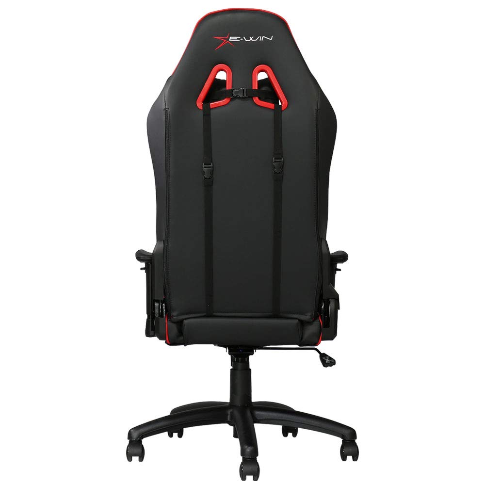 E-Win Knight Series Ergonomic Computer PC Gaming Home Office PVC Leather Tall Back Desk Chair with Pillows, Black and Red