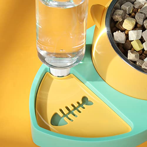 Pet Bowl Food and Water Two in One Feeder Anti-Choking Stainless Steel Dog Cat Bowl Kit Removable Automatic Water Refill No Spill Dripless Water Bottle Feeding Bowl (Blue)