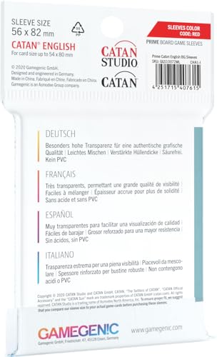 Gamegenic GGS10072ML Prime Sleeves Catan Red Sized Sleeves 60 Count Pack Clear (GG1072)