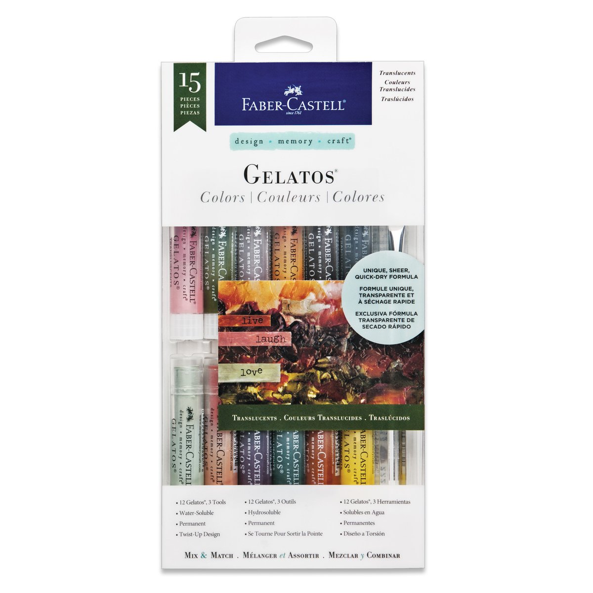 Faber Castell Gelatos Colors Set, Translucents - Water Soluble Pigment Crayons - 12 Translucent Colors