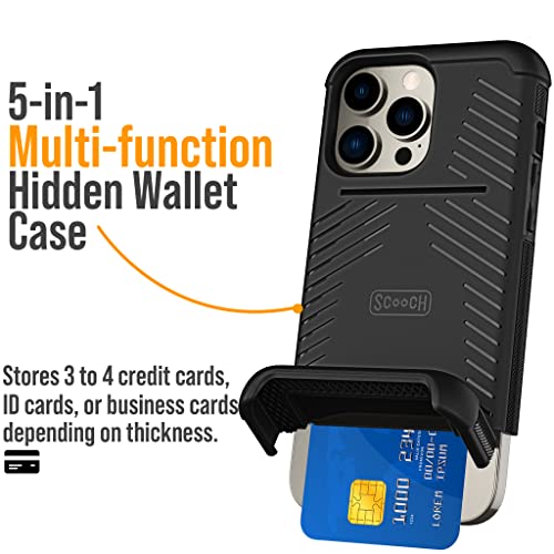 Scooch iPhone 14 Pro Max Case with Card Holder [Wingmate] iPhone 14 Pro Max Wallet Case with Hidden Card Slot and RFID Protection, Holds Up to 4 Cards, Military Grade Drop Protection, Black