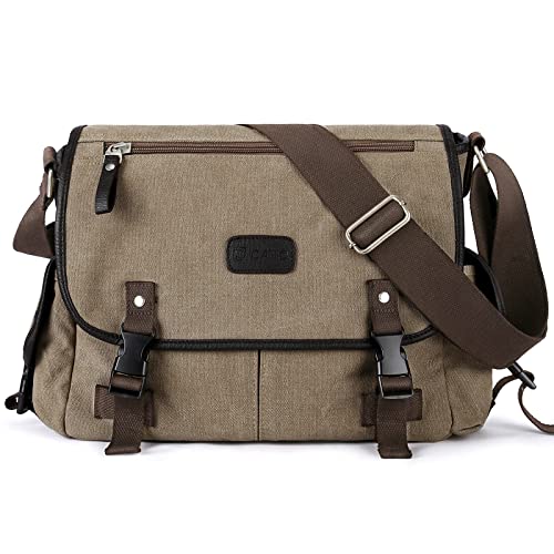 Messenger Bag for Men,crossbody bags aesthetic,Unisex Classic Military Canvas Shoulder Bag, Multi-poc,Brown
