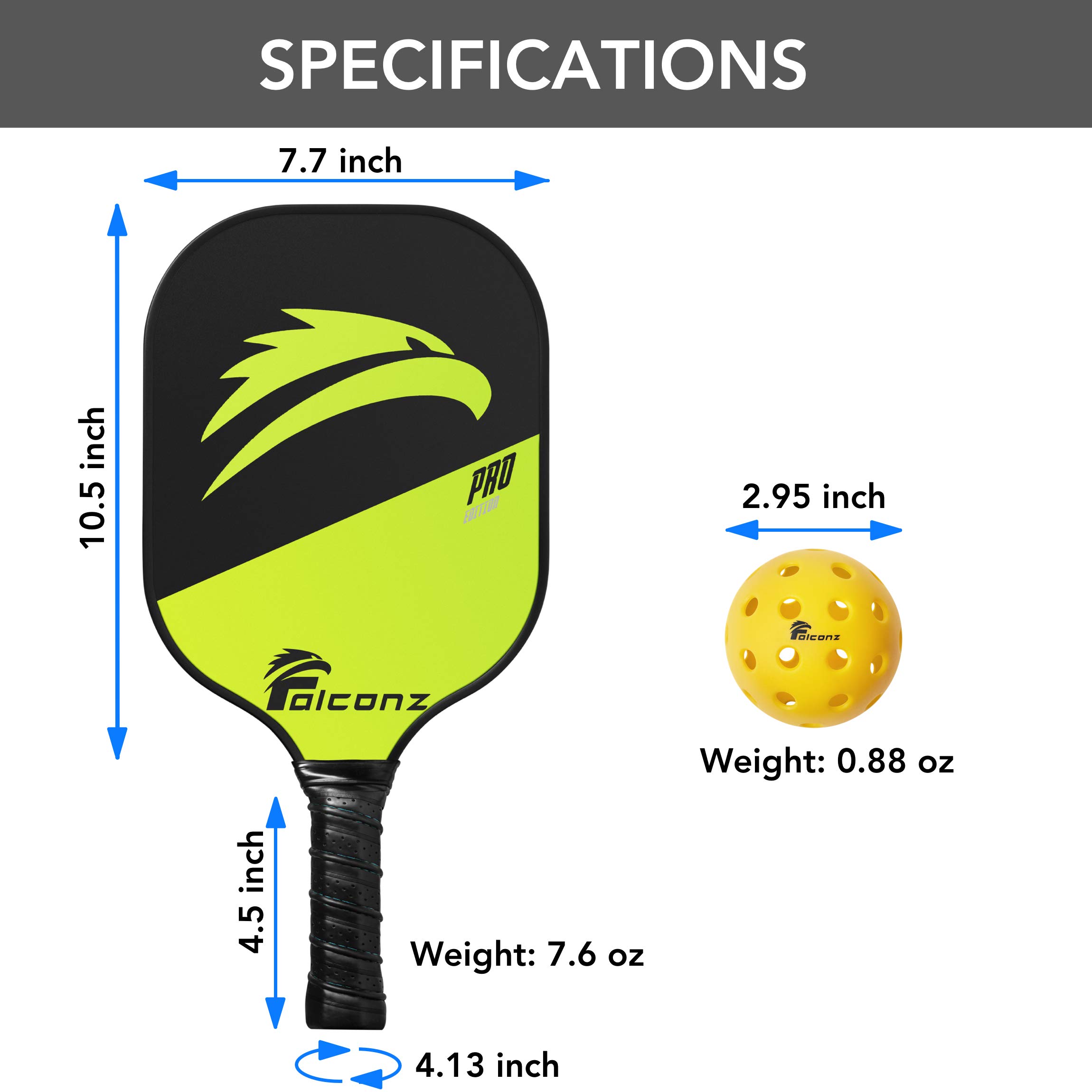 Falconz Pickleball Set - 2 Lightweight Graphite Paddles with Honeycomb Internal Structure and 9 Pickleball Balls