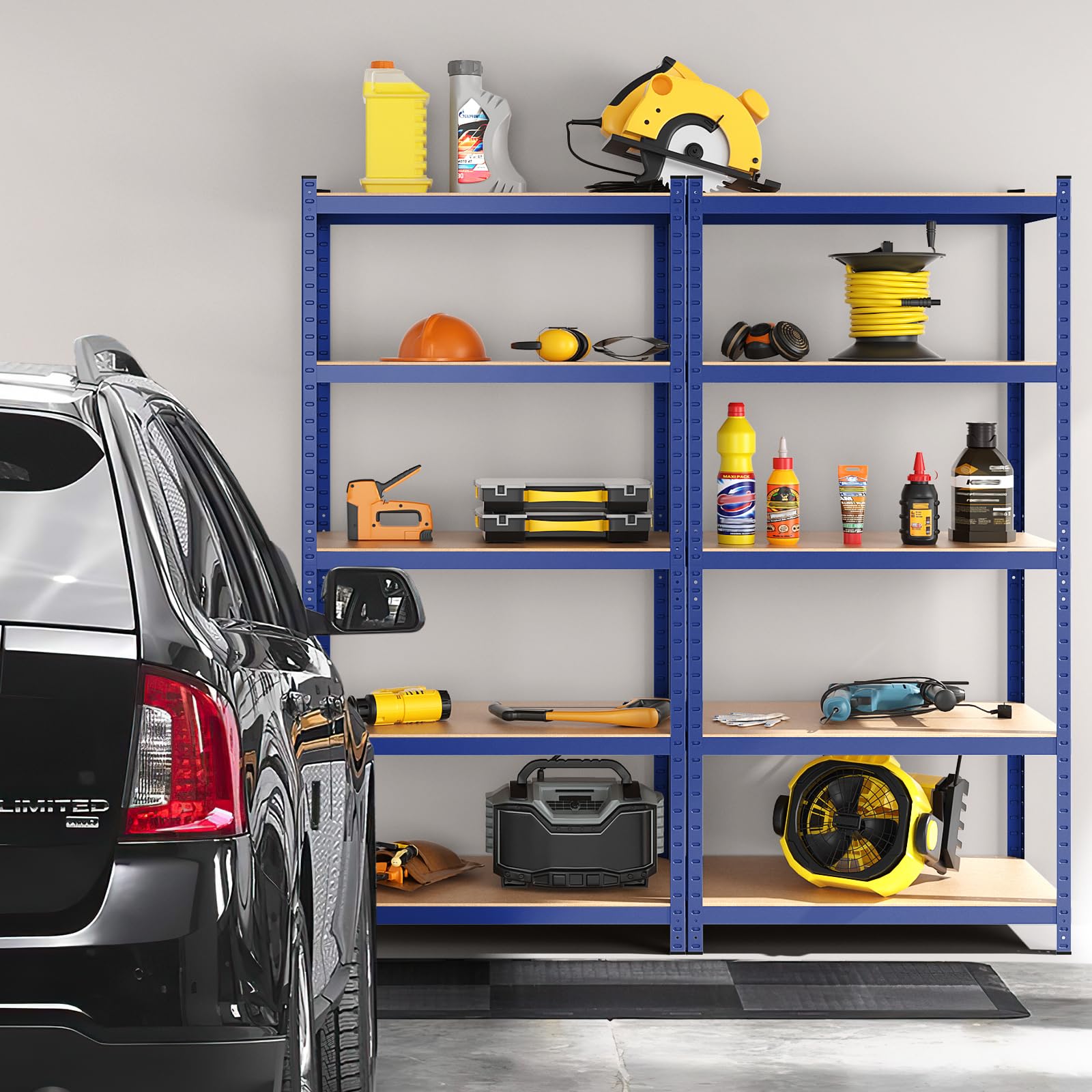 ERGOMASTER Garage Storage Shelves 5-Tier Garage Shelving Unit 2920LBS Heavy Duty Shelving Adjustable Boltless Organizer Rack for Garage Warehouse Pantry Office 108" W x 18" D x 72" H(Blue,3Pack)